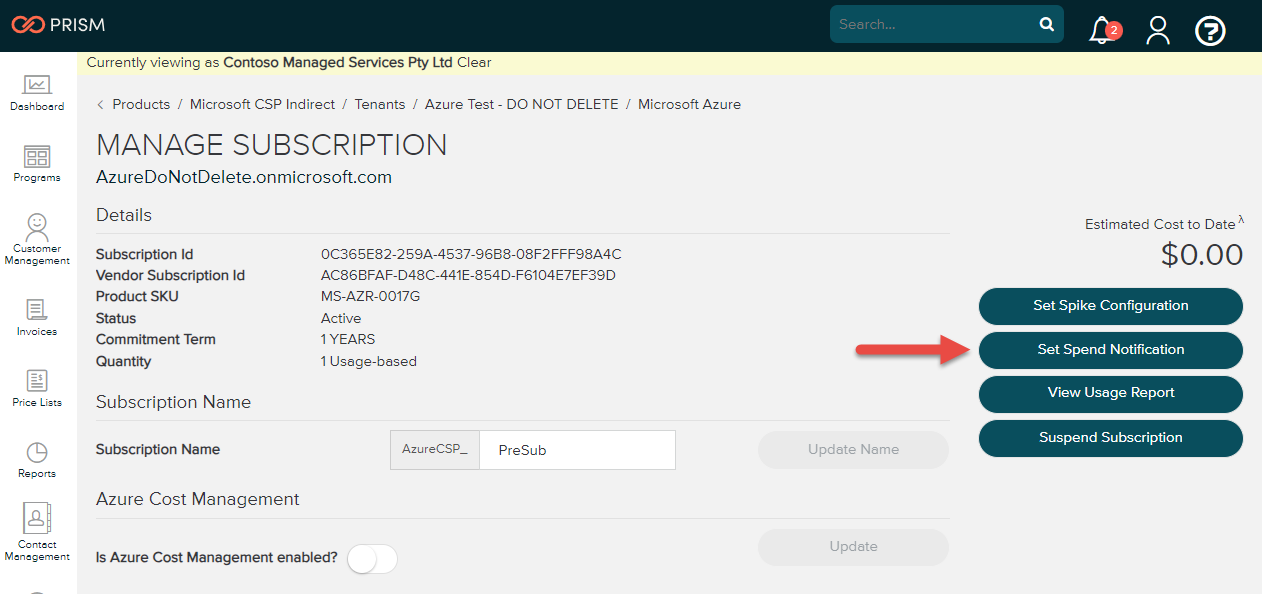 How To Set An Azure Spend Limit In Prism Operations Apac Knowledge Base