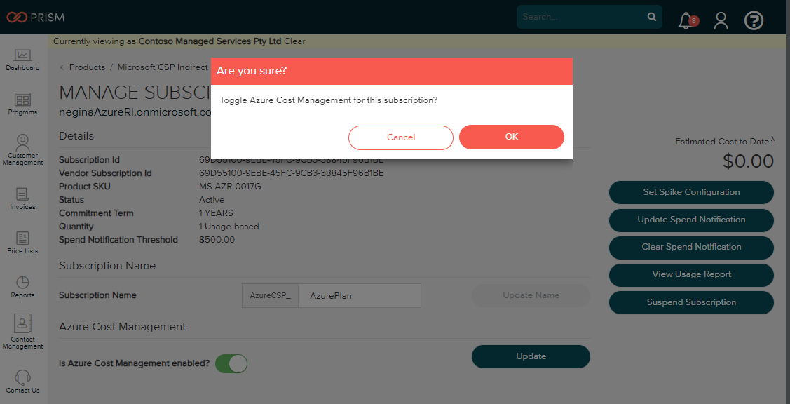 How to enable Azure Cost Management (ACM) in PRISM – Operations - APAC - Knowledge Base