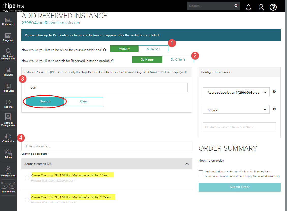 Azure Reserved Instance Ordering Provisioning Process Operations
